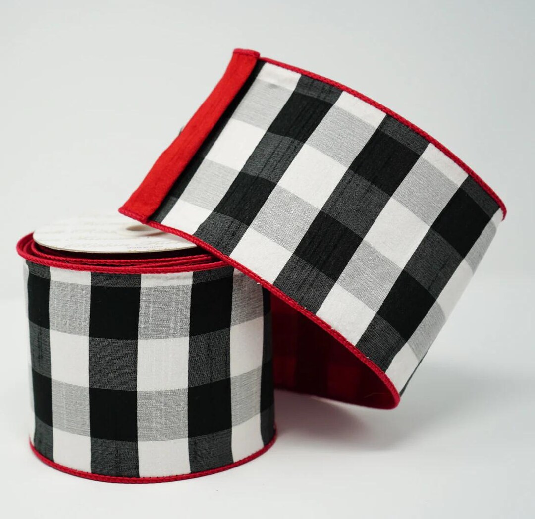 Black and White Check With Red Back Ribbon - Etsy