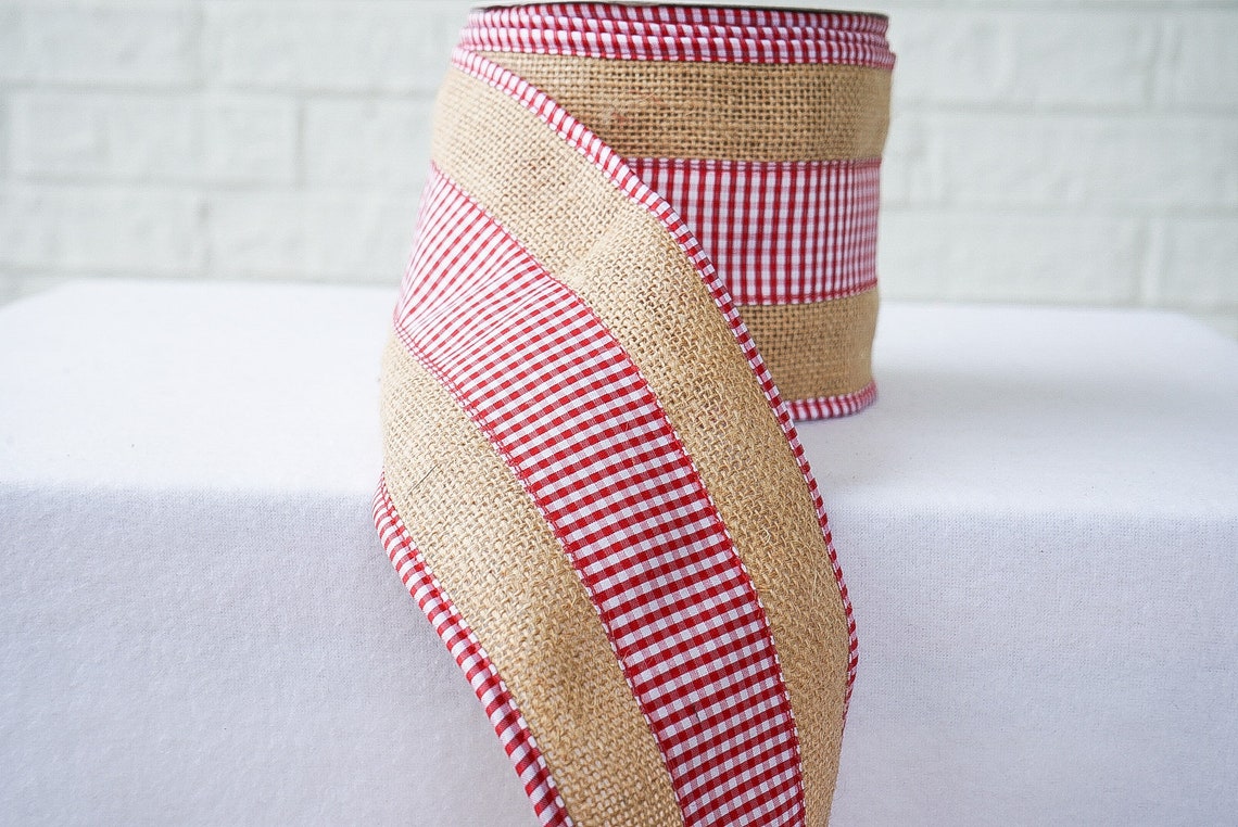Burlap Ribbon With Red & White Gingham - Etsy