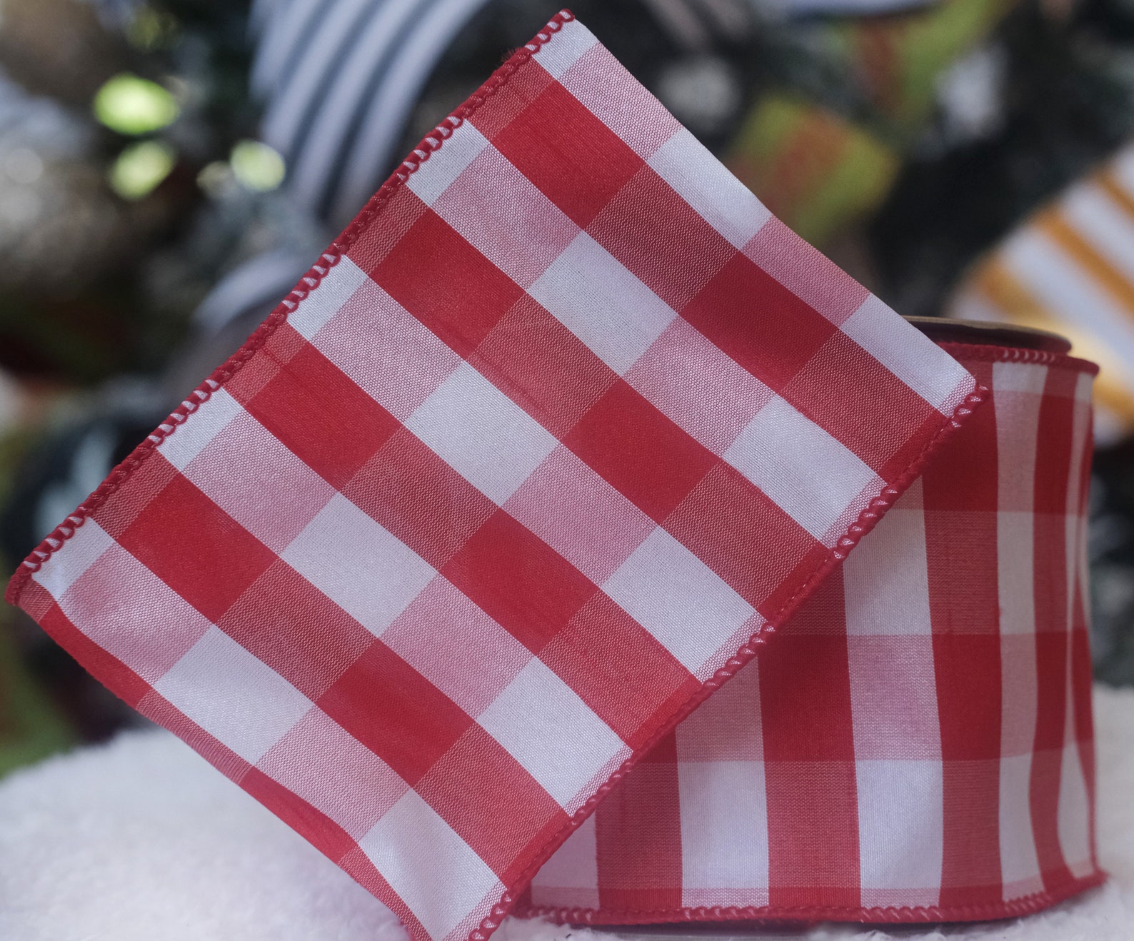 Red and White Check Ribbon - Etsy