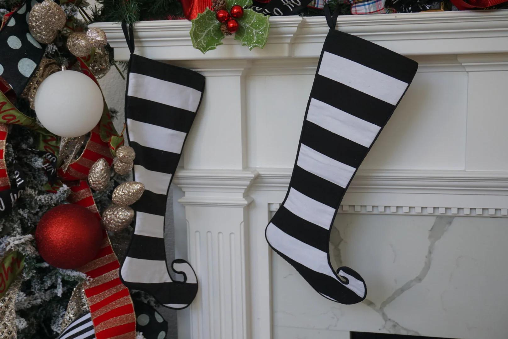Curled Toe Black and White Stripe Stocking - Etsy