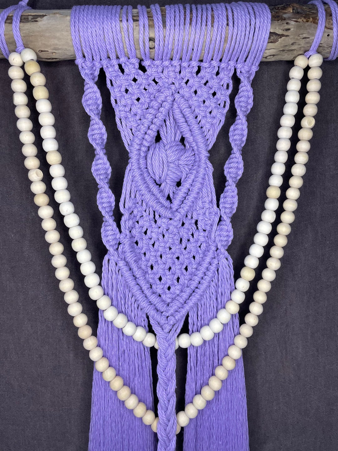 Skinny Purple Macrame With Wooden Bead Necklace - Etsy