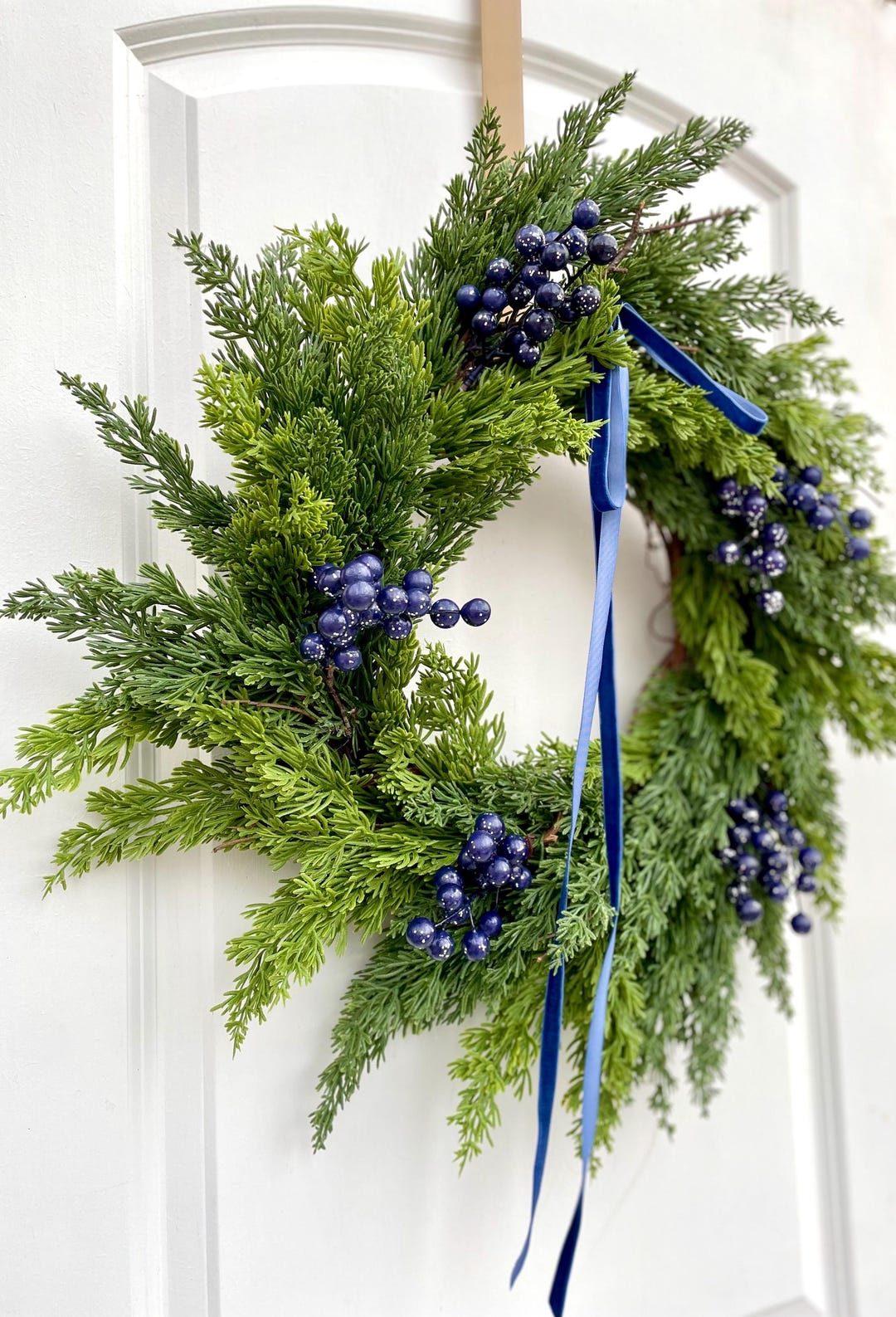 Winter Cascading Cypress and Blueberry Wreath - Etsy