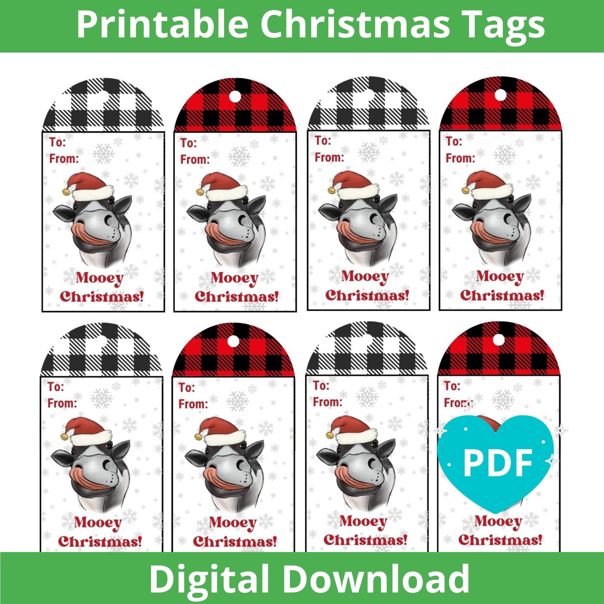 Printable Christmas Tags, Cow Christmas Tag,buffalo Plaid Tag,gift Tag ...