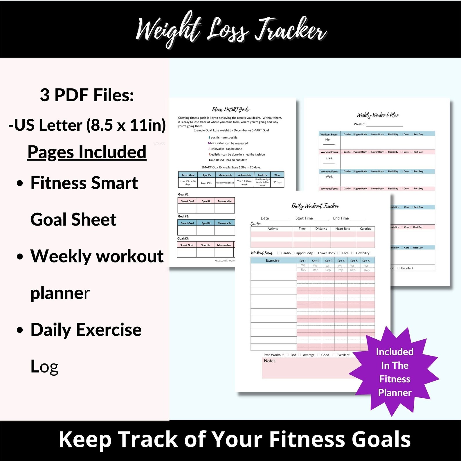 Printable Exercise Tracker- Weekly Workout Planner - Etsy UK