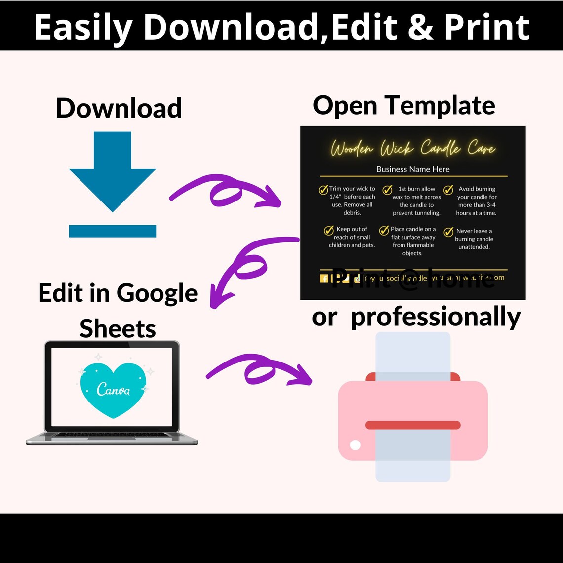 Printable Wood Wick Candle Care Card Instructionseditable - Etsy