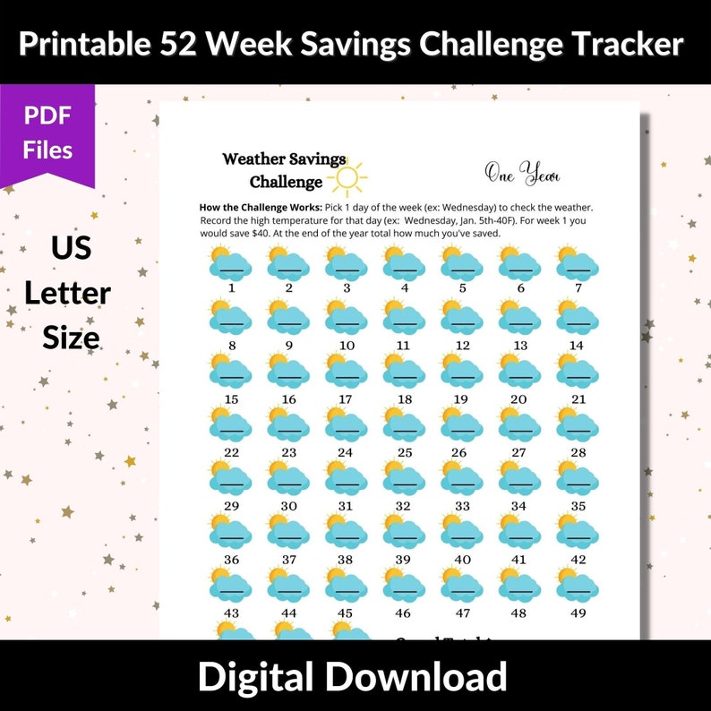 52 Week Savings Challenge Tracker-weather Edition - Etsy