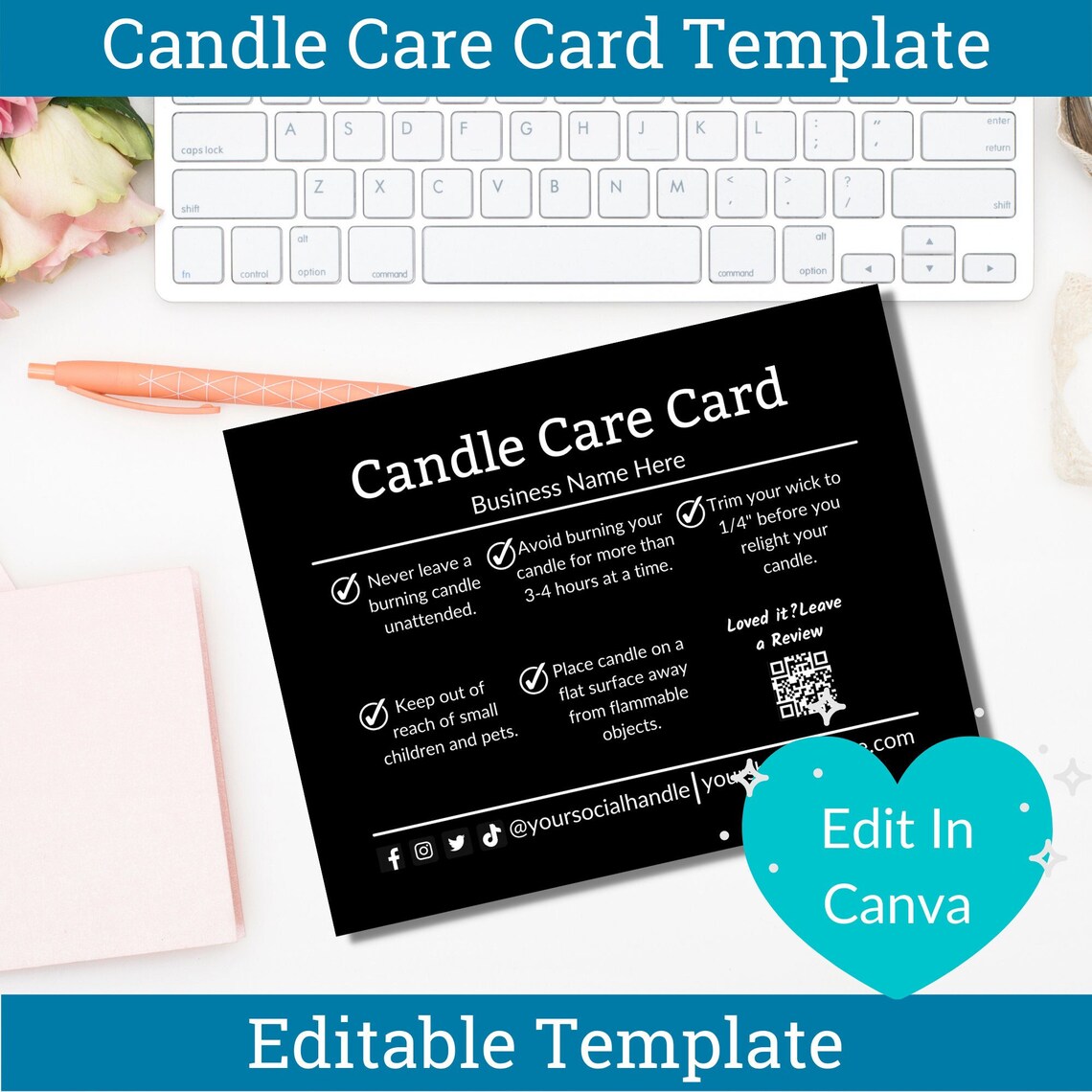 Printable Candle Care Card Templateeditable Candle Care Card - Etsy