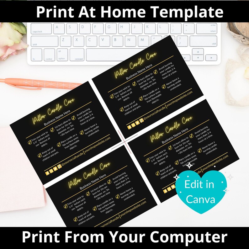 Printable Pillar Candle Care Card Instructions,editable Canva Care Card ...