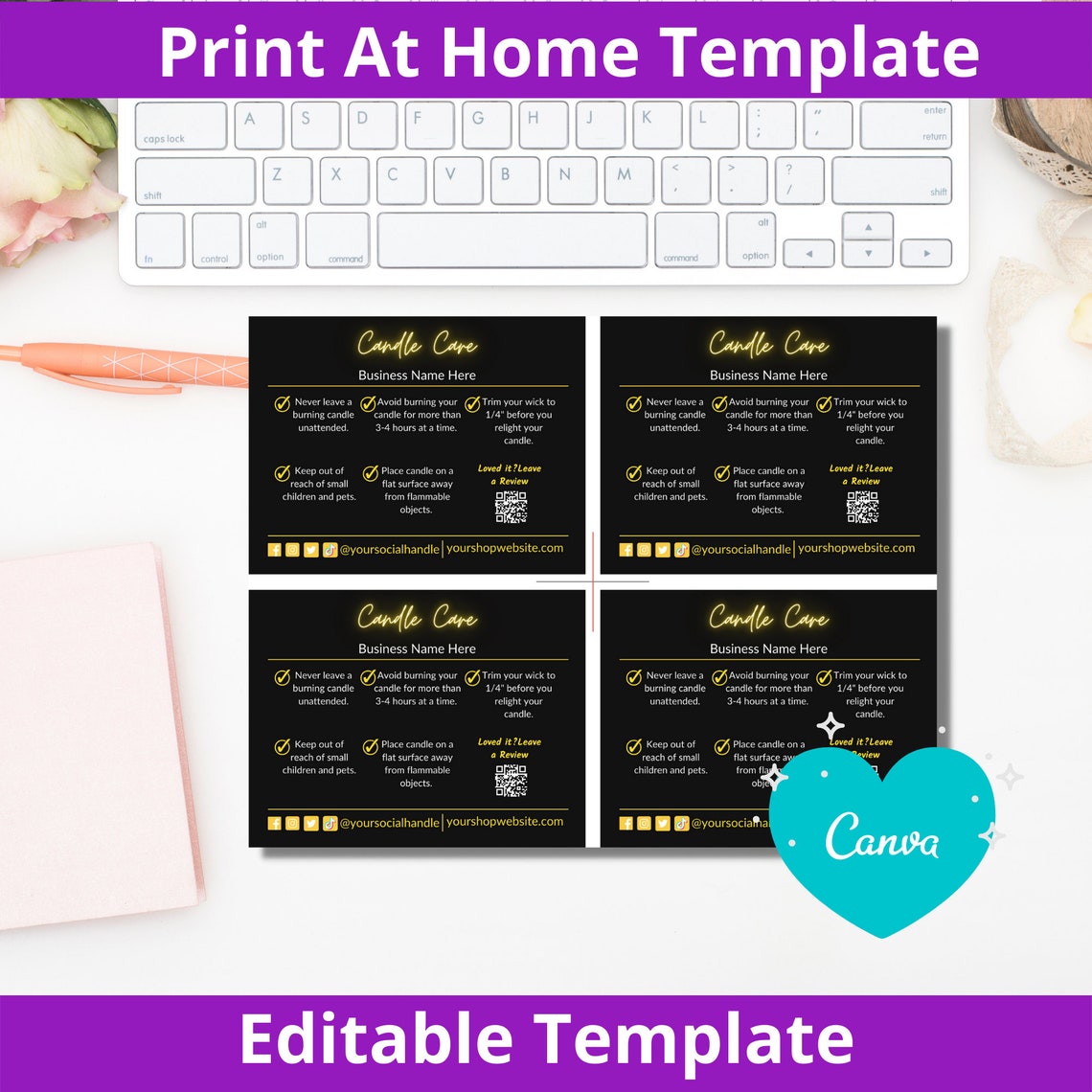 Printable Candle Care Card Instructions,editable Canva Care Card ...