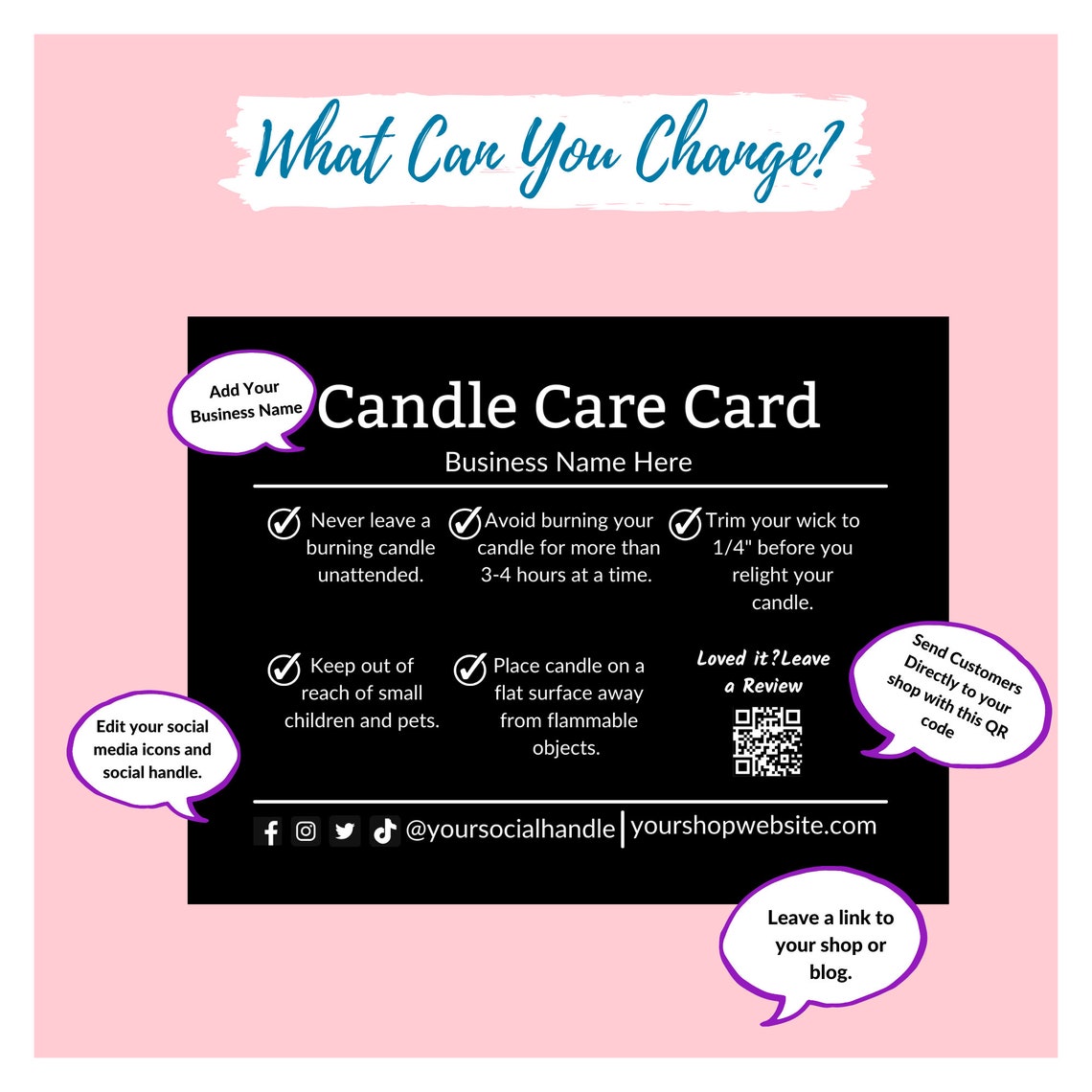 Printable Candle Care Card Templateeditable Candle Care Card - Etsy