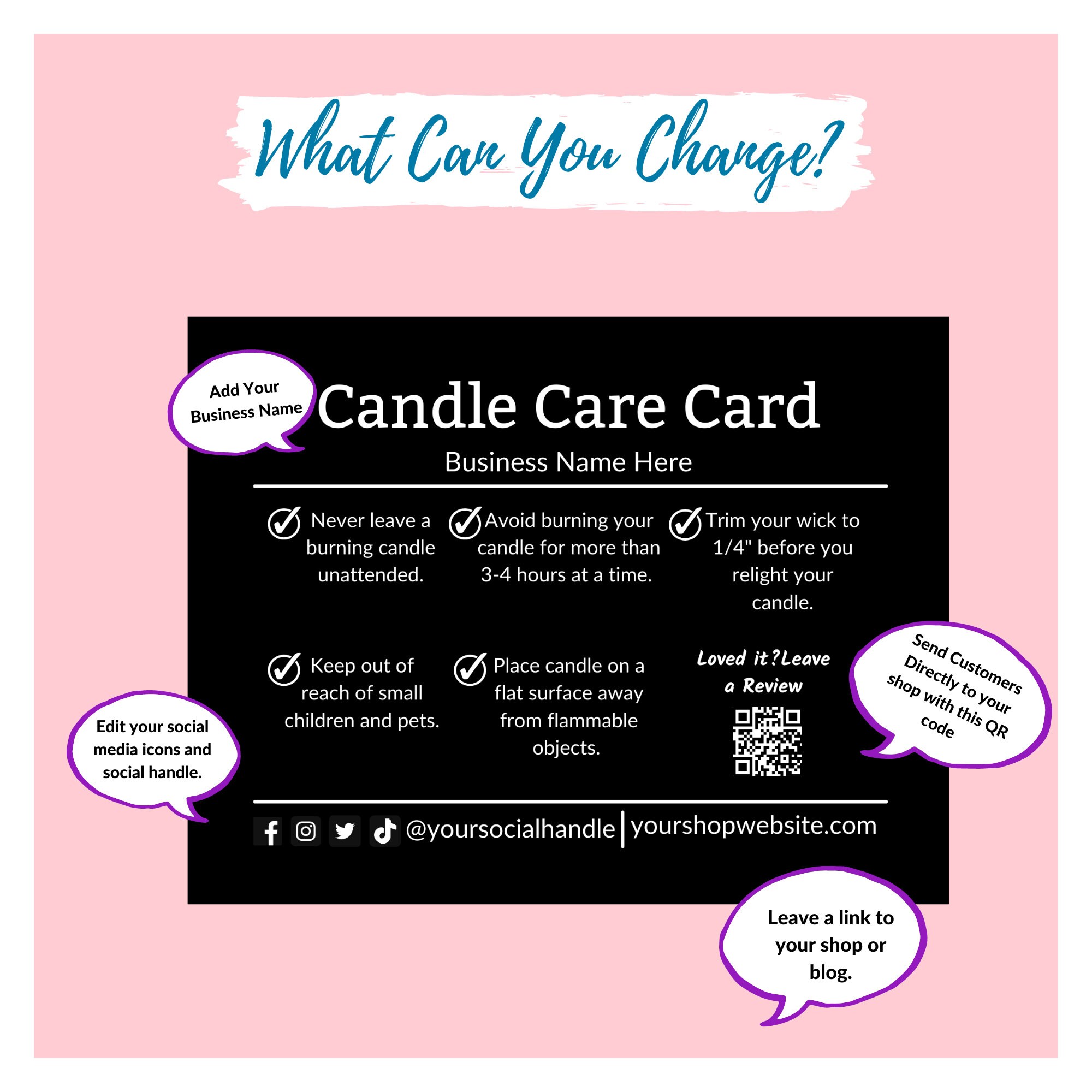 Printable Candle Care Card Template,editable Candle Care Card, Canva ...