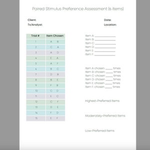 ABA Preference Assessment Templates - Etsy