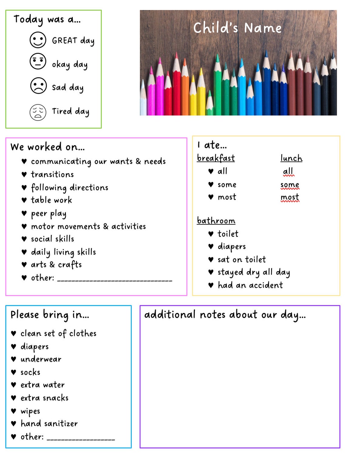 Daily Session Notes **editable Template** - Etsy