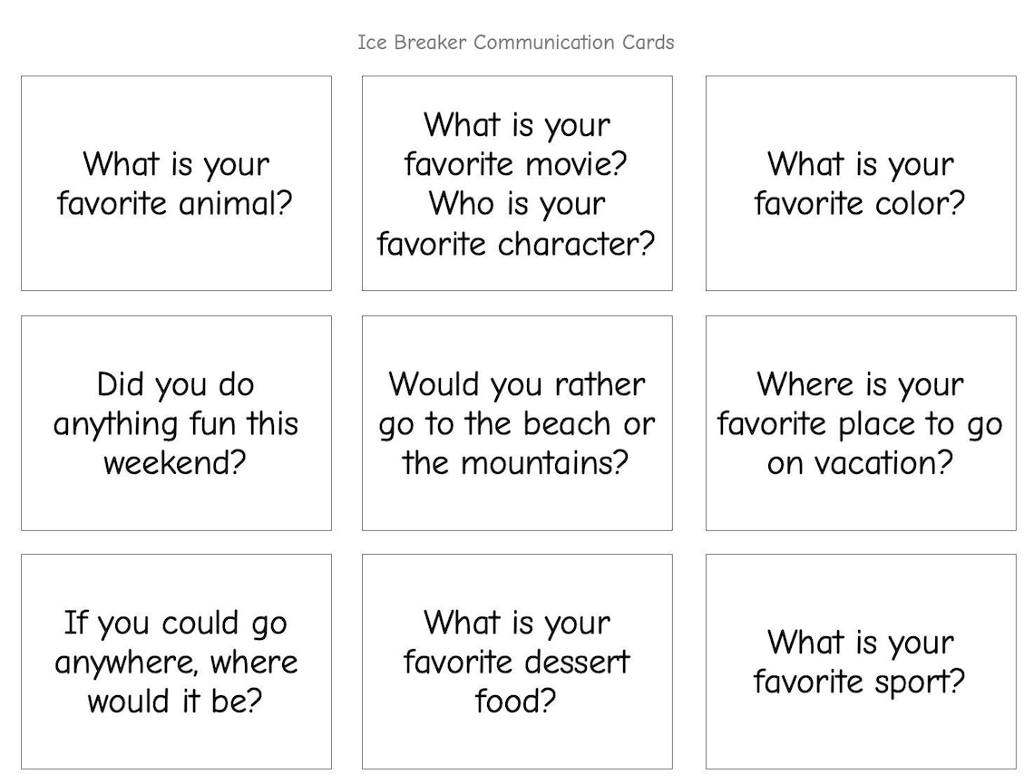Ice Breaker Question Cards - Etsy
