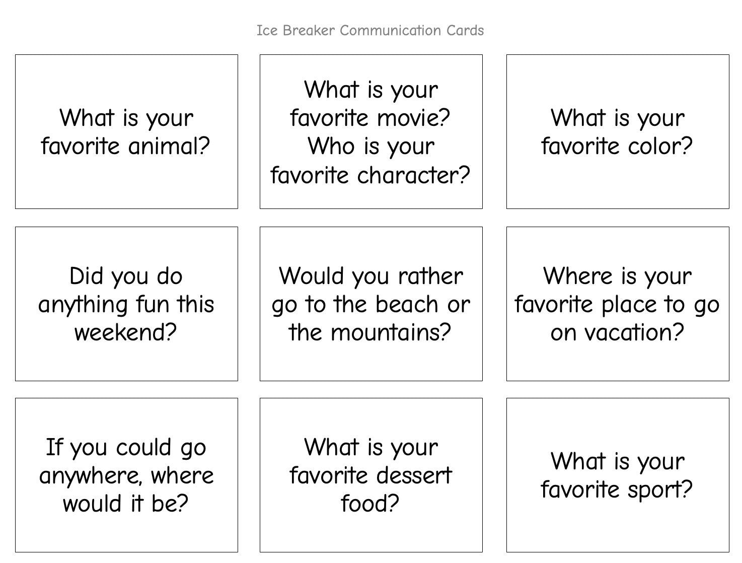 Ice Breaker Question Cards - Etsy