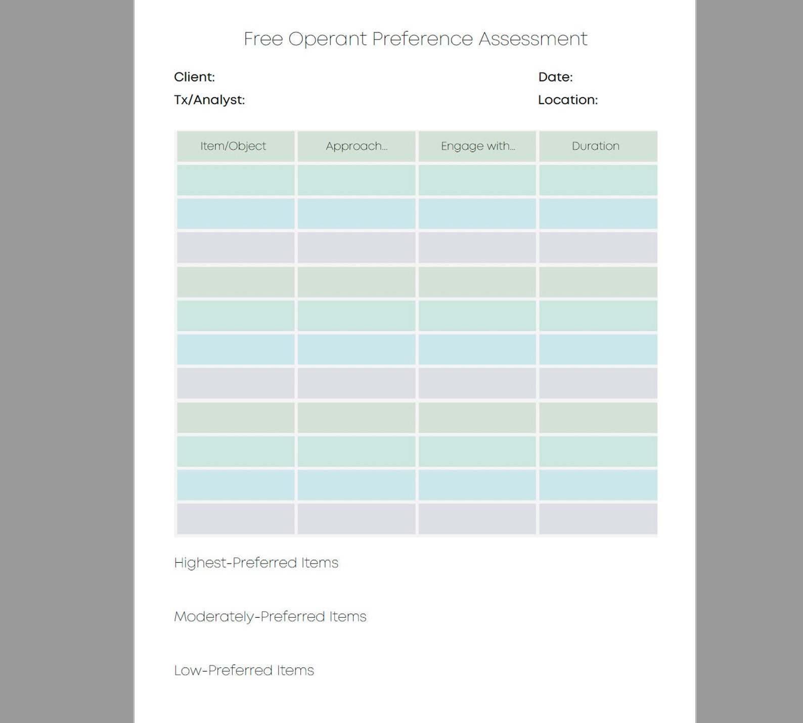 ABA Preference Assessment Templates - Etsy