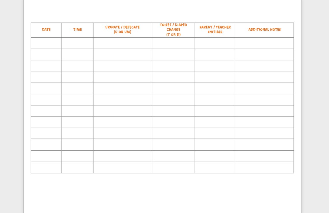 Toilet Training Tracker Spreadsheet (printable & Editable) - Etsy