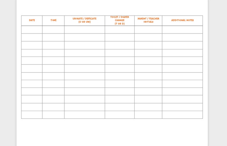 Toilet Training Tracker Spreadsheet (printable & Editable) - Etsy