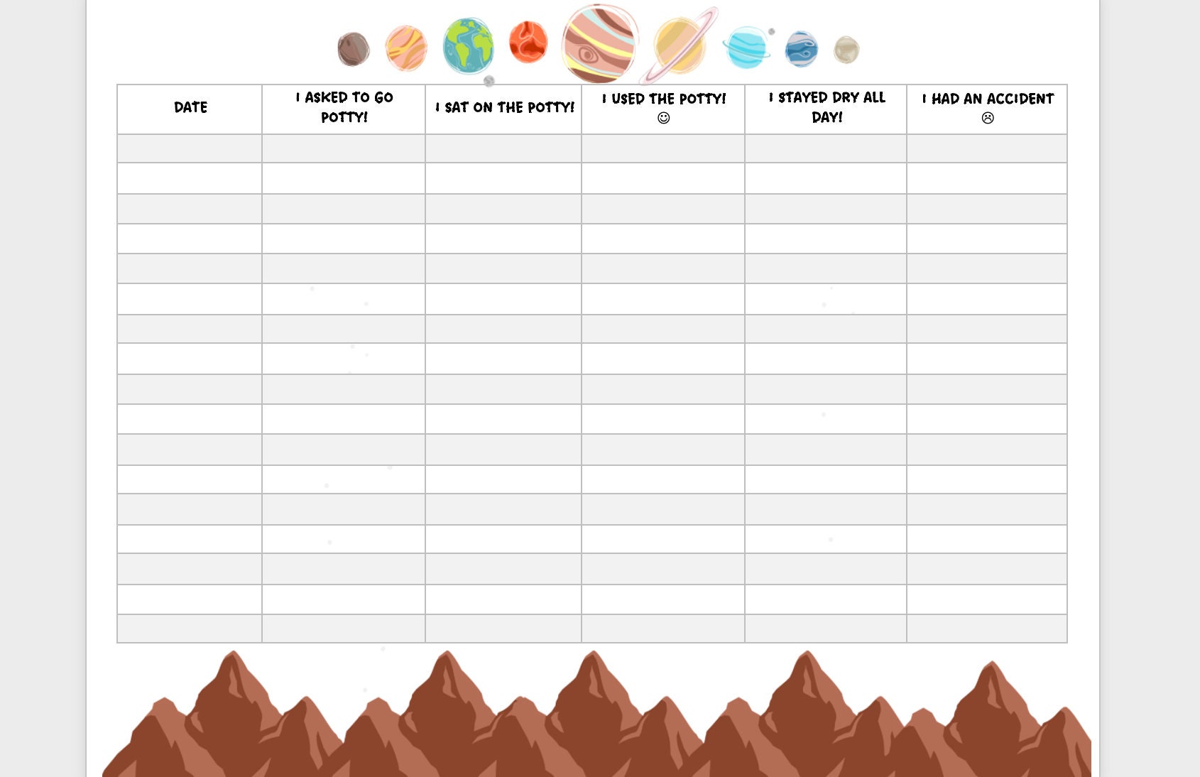 Toilet Training Tracker Spreadsheet (printable & Editable) - Etsy
