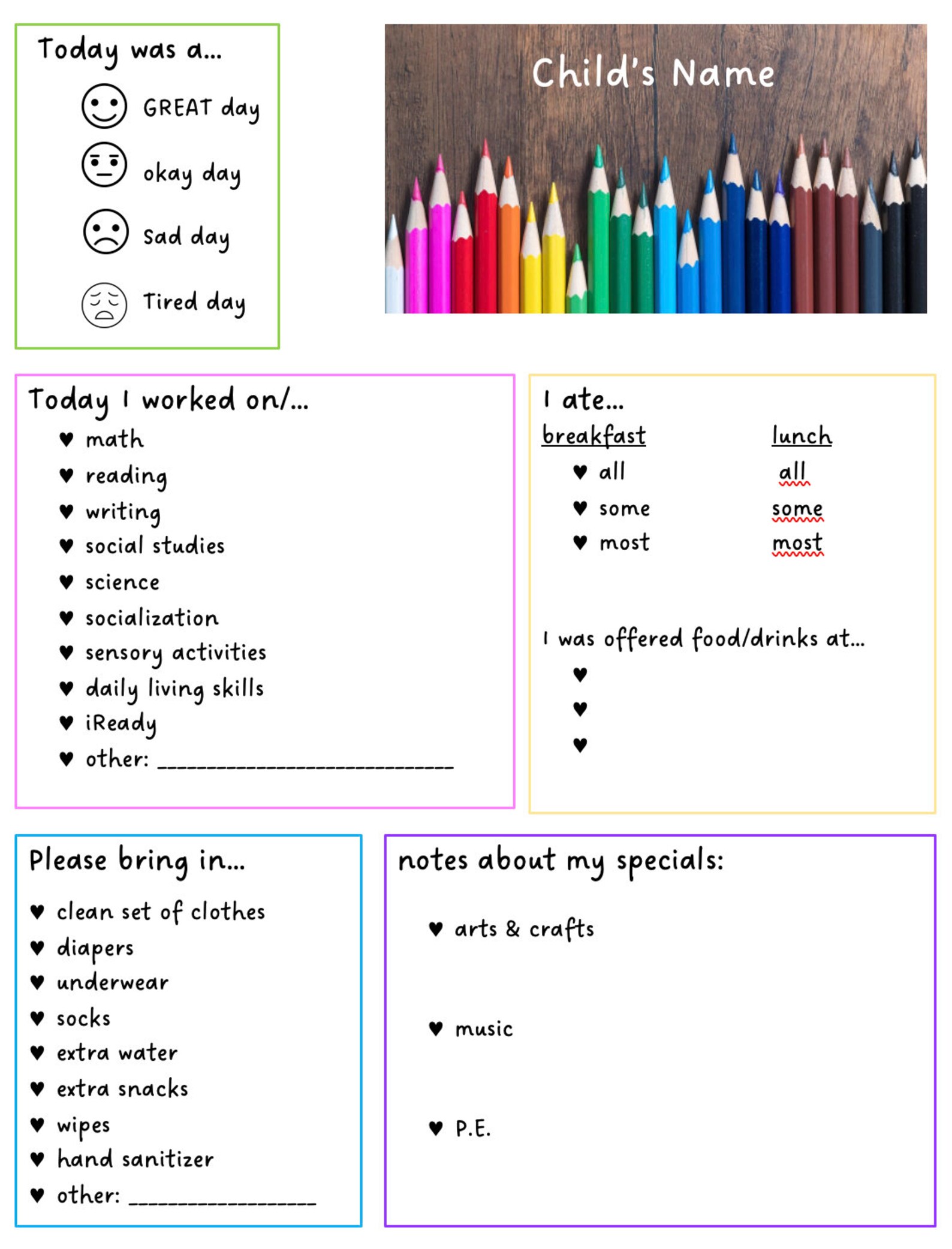 Daily Session Notes **editable Template** - Etsy