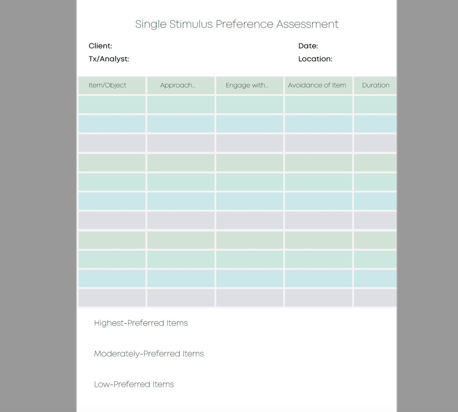 ABA Preference Assessment Templates - Etsy