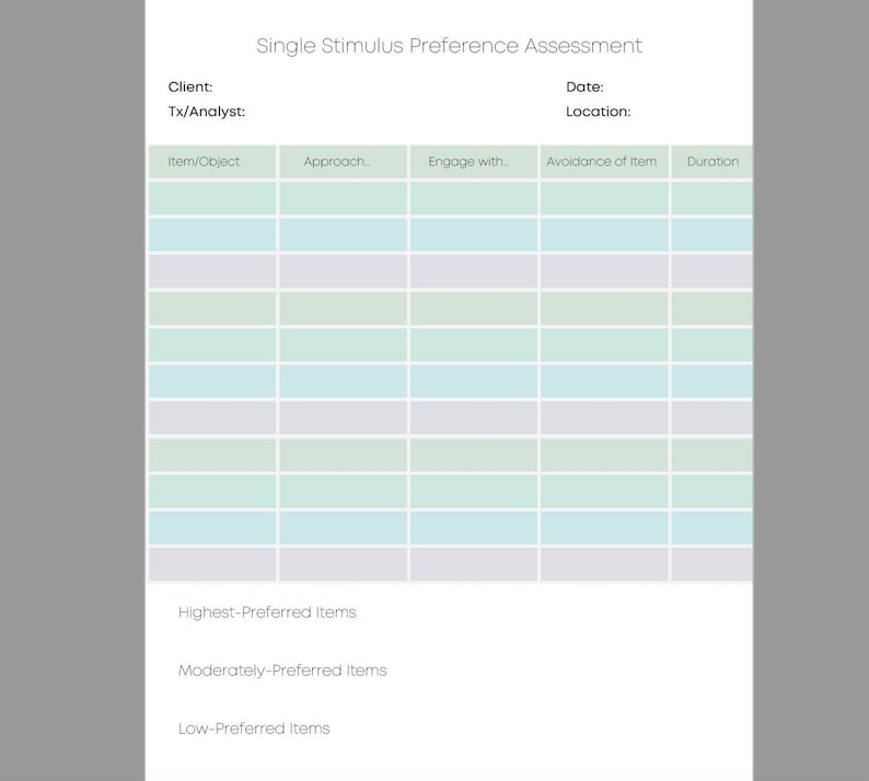 ABA Preference Assessment Templates - Etsy