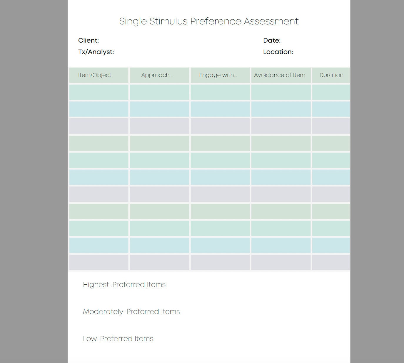 ABA Preference Assessment Templates - Etsy
