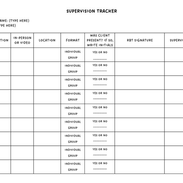 Rbt Supervision Hours Tracker - Etsy