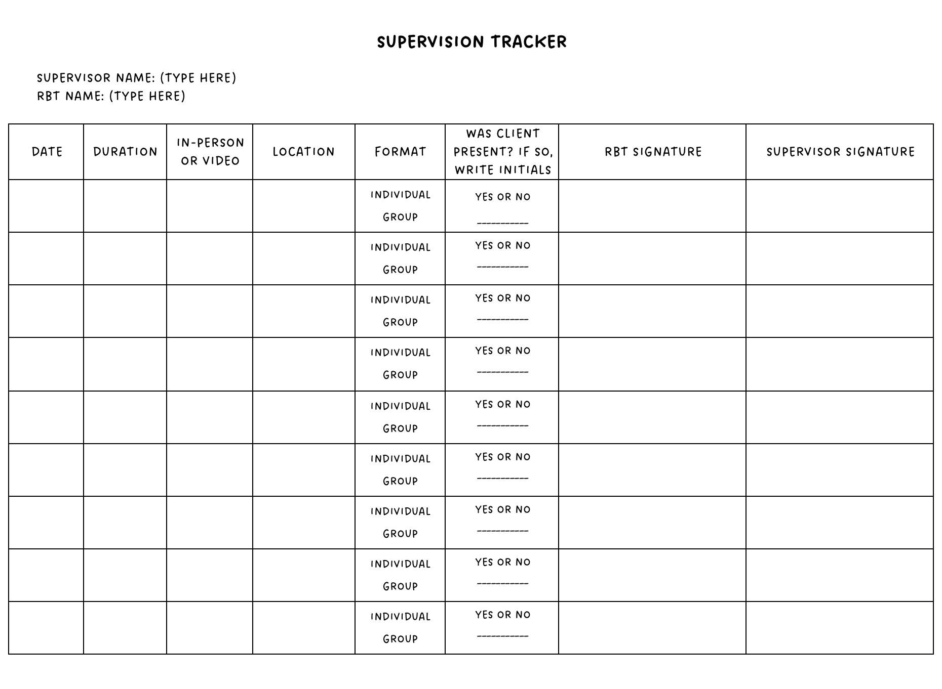 ABA Supervision Tracker - Etsy