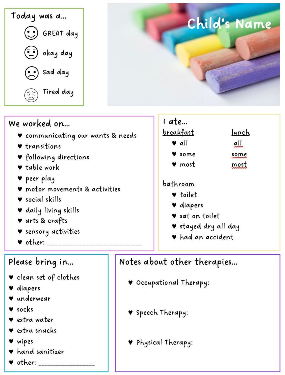 Daily Session Notes **editable Template** - Etsy