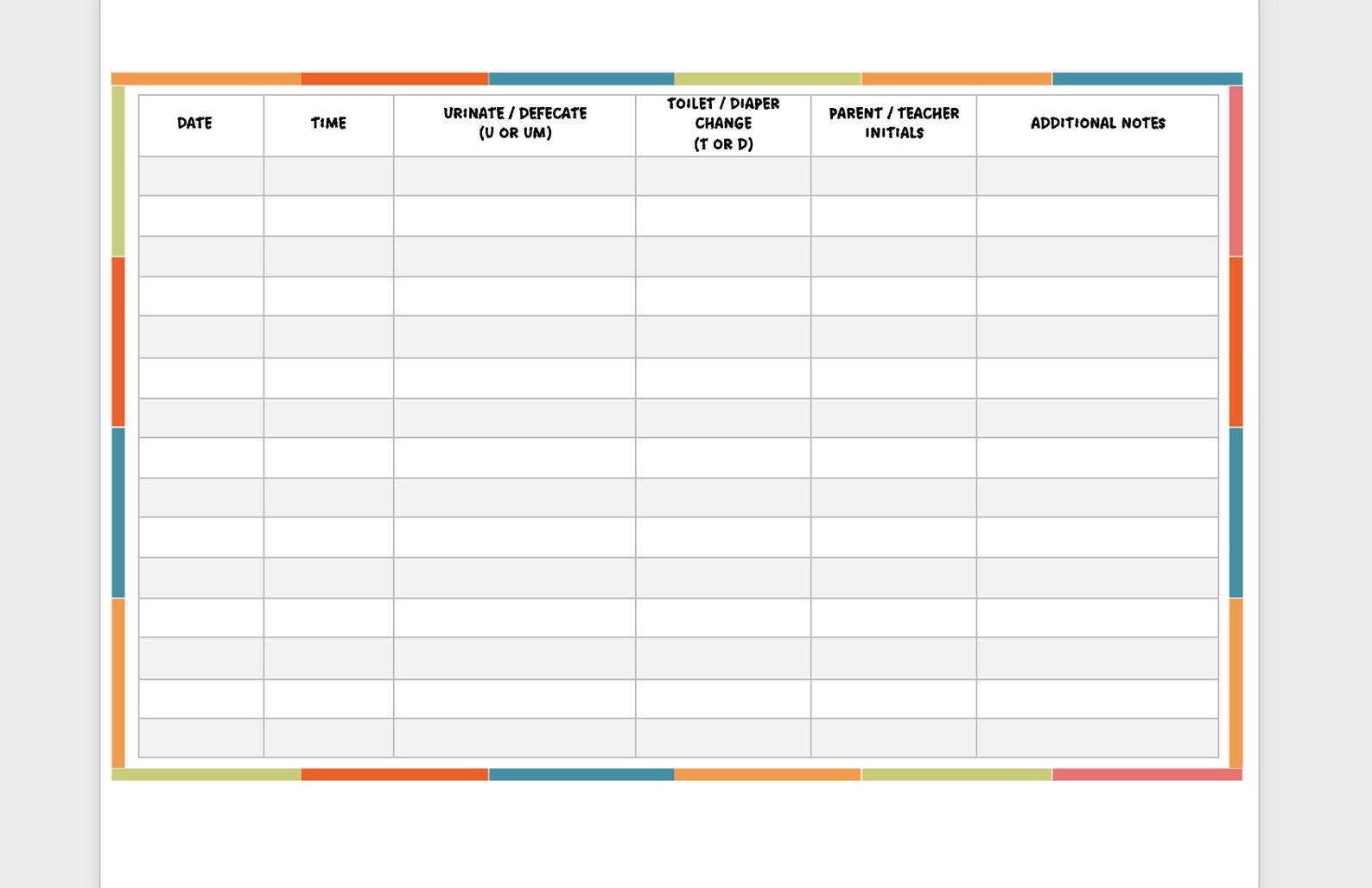 Toilet Training Tracker Spreadsheet (printable & Editable) - Etsy