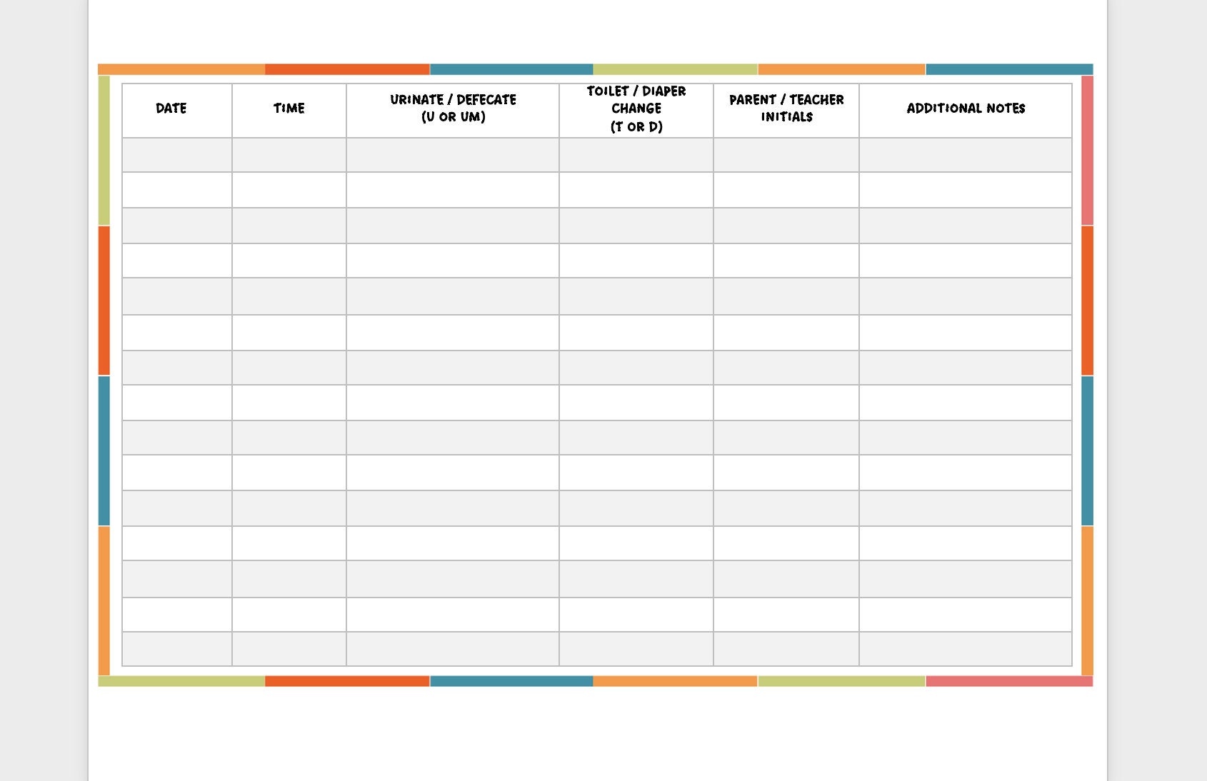 Toilet Training Tracker Spreadsheet (printable & Editable) - Etsy