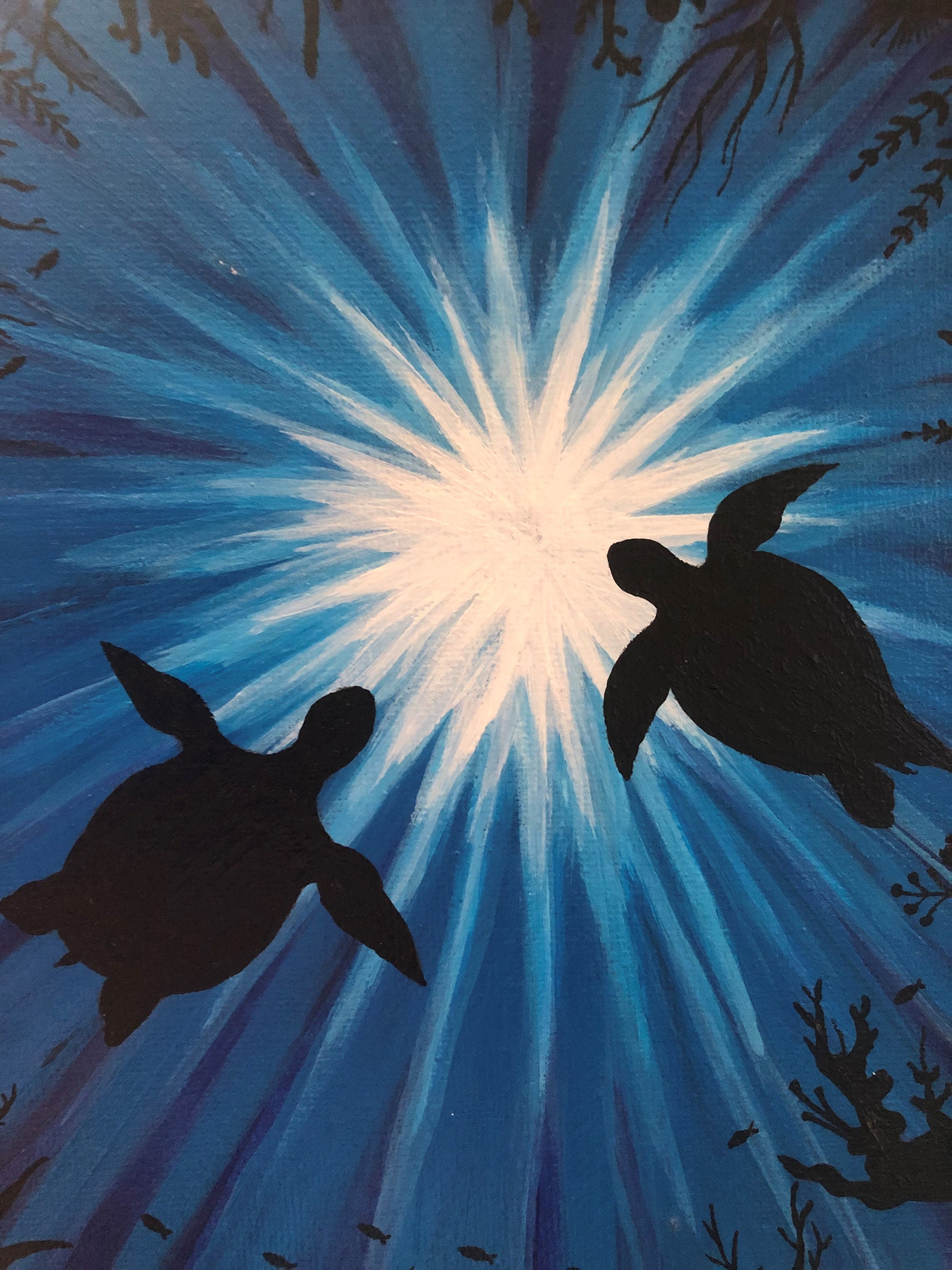 Stunning Underwater Scene With Sea Turtles Acrylic Painting | Etsy