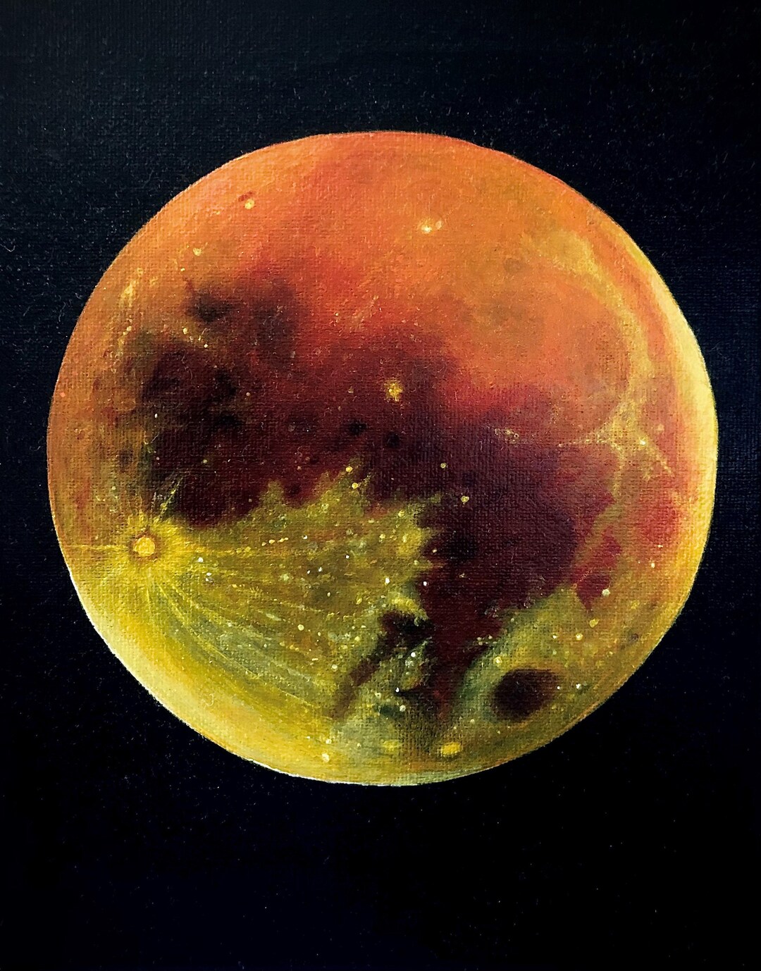 Realistic Blood Moon Acrylic Painting - Stretched Canvas - ORIGINAL ...