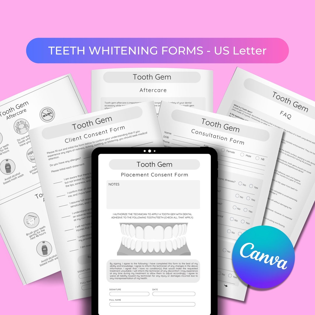 Tooth Gem Canva Editable Forms Salon Dental Clinic Treatment Intake ...