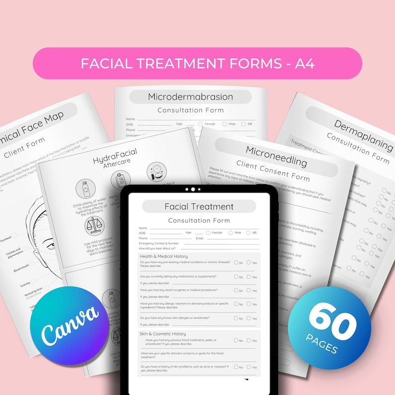 Facial Forms Canva Editable Forms Salon Beauty Therapy Esthetician ...