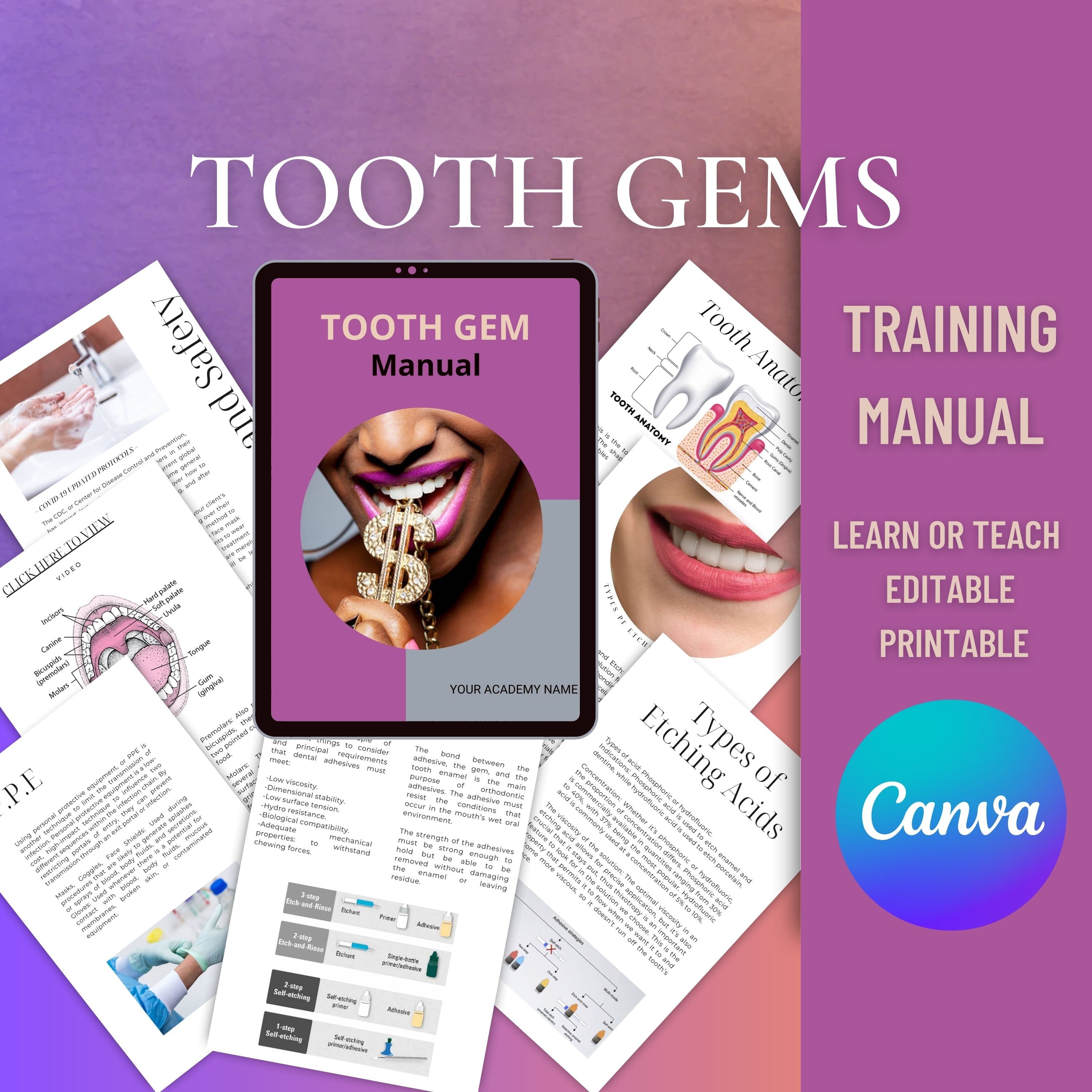 Tooth Gem Canva Editable Training Course Teeth Jewel Manual - Etsy