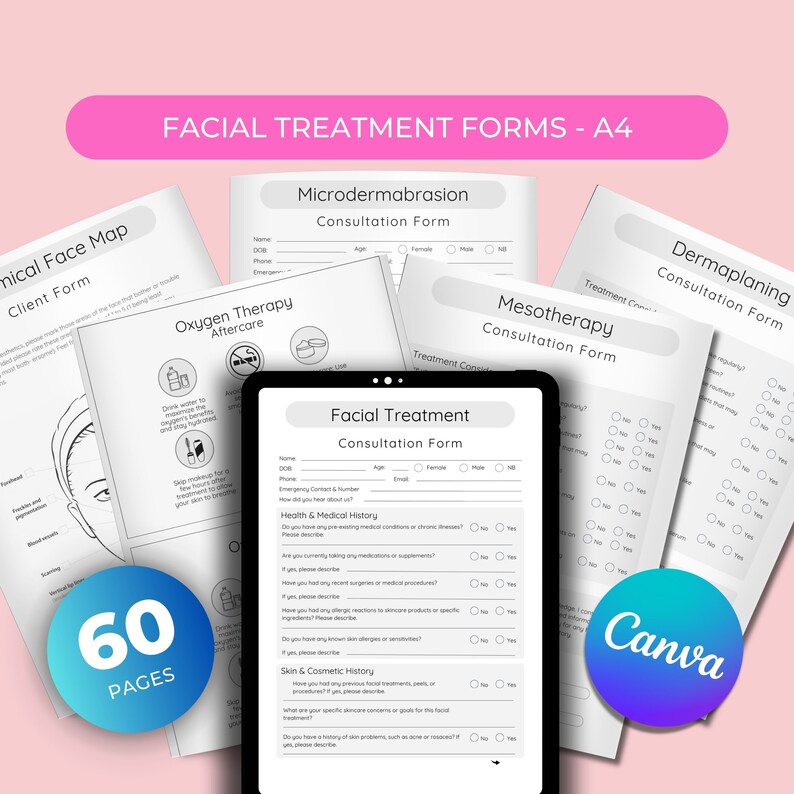 Facial Forms Canva Editable Forms Salon Beauty Therapy Esthetician ...