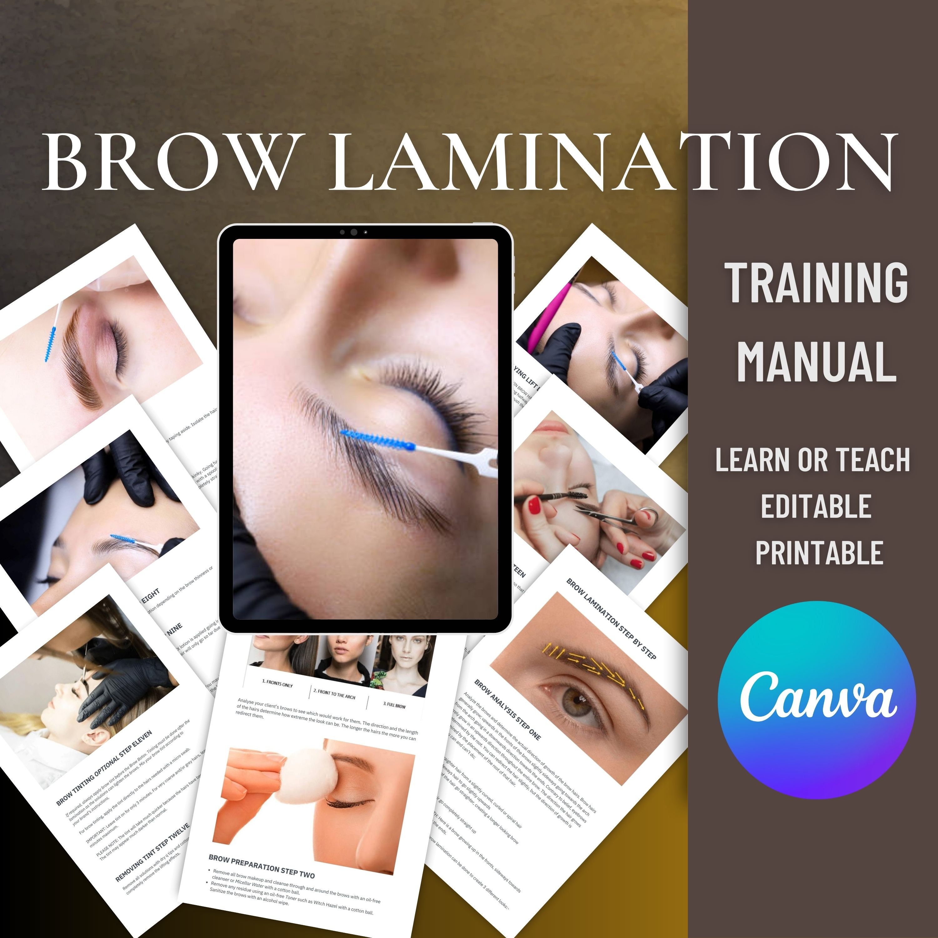 Brow Lamination Canva Editable Manual Tutorial Course Training Etsy