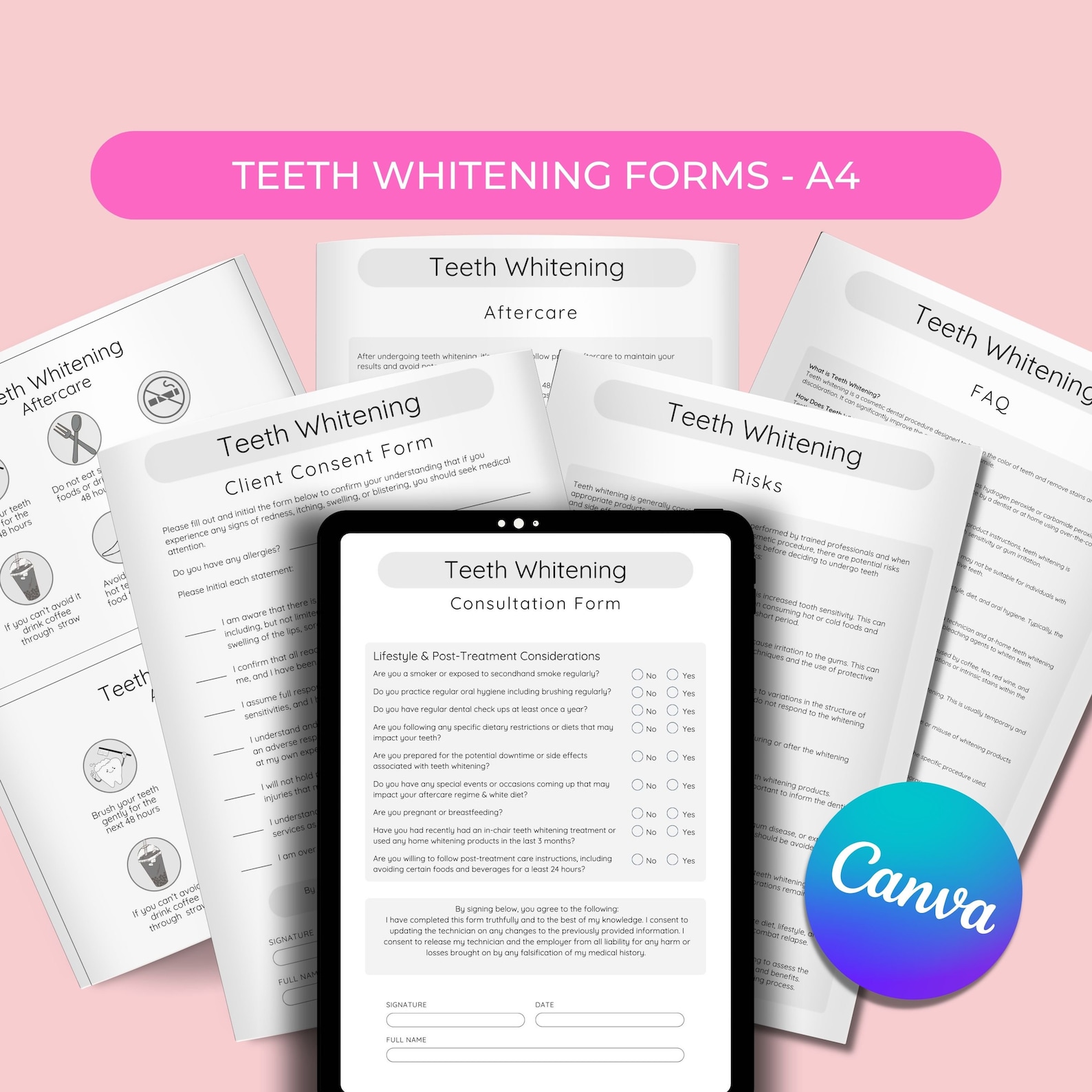 Teeth Whitening Canva Editable Forms Salon Dental Clinic Treatment ...