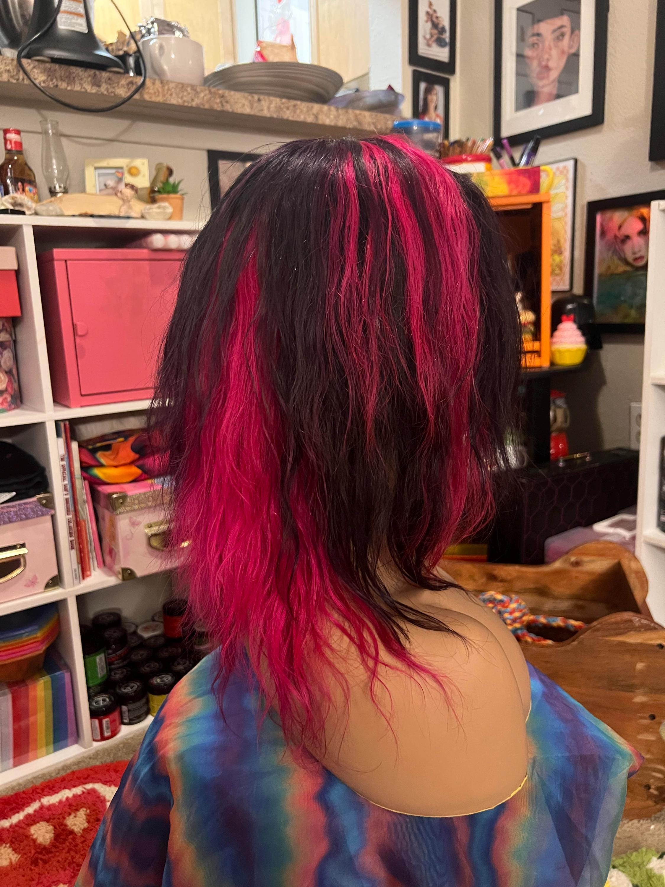 Full Lace Human Hair Pink and Black Rock and Roll Rocker Wig - Etsy