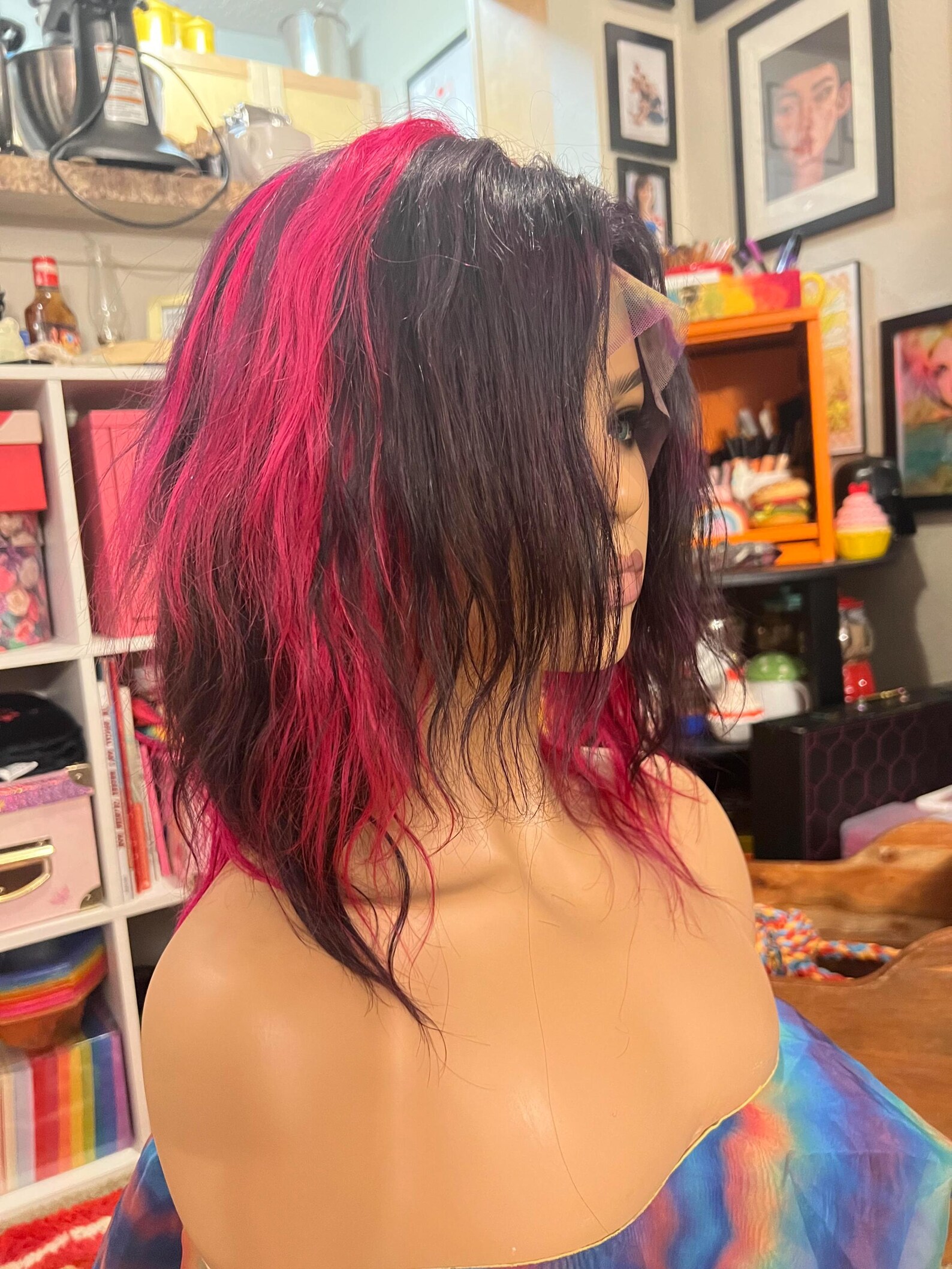 Full Lace Human Hair Pink and Black Rock and Roll Rocker Wig - Etsy