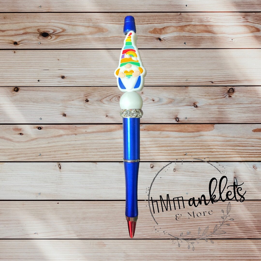Rainbow Pen Rainbow Gnome Pen Gnome Pen Blue Pen Beaded - Etsy