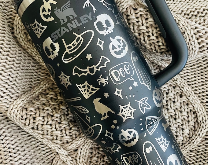40oz Stanley Quencher | Halloween Doodle Engraved Stanley Tumbler - Etsy