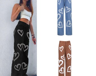 Heart Print Jeans - Etsy