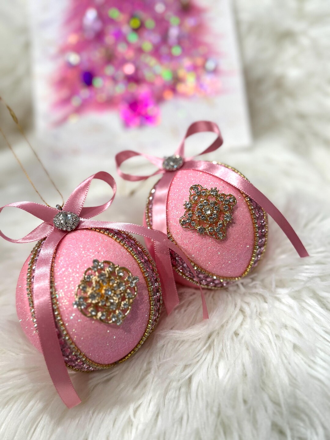 Handmade Pink and Gold Glitter Christmas Ornament - Etsy
