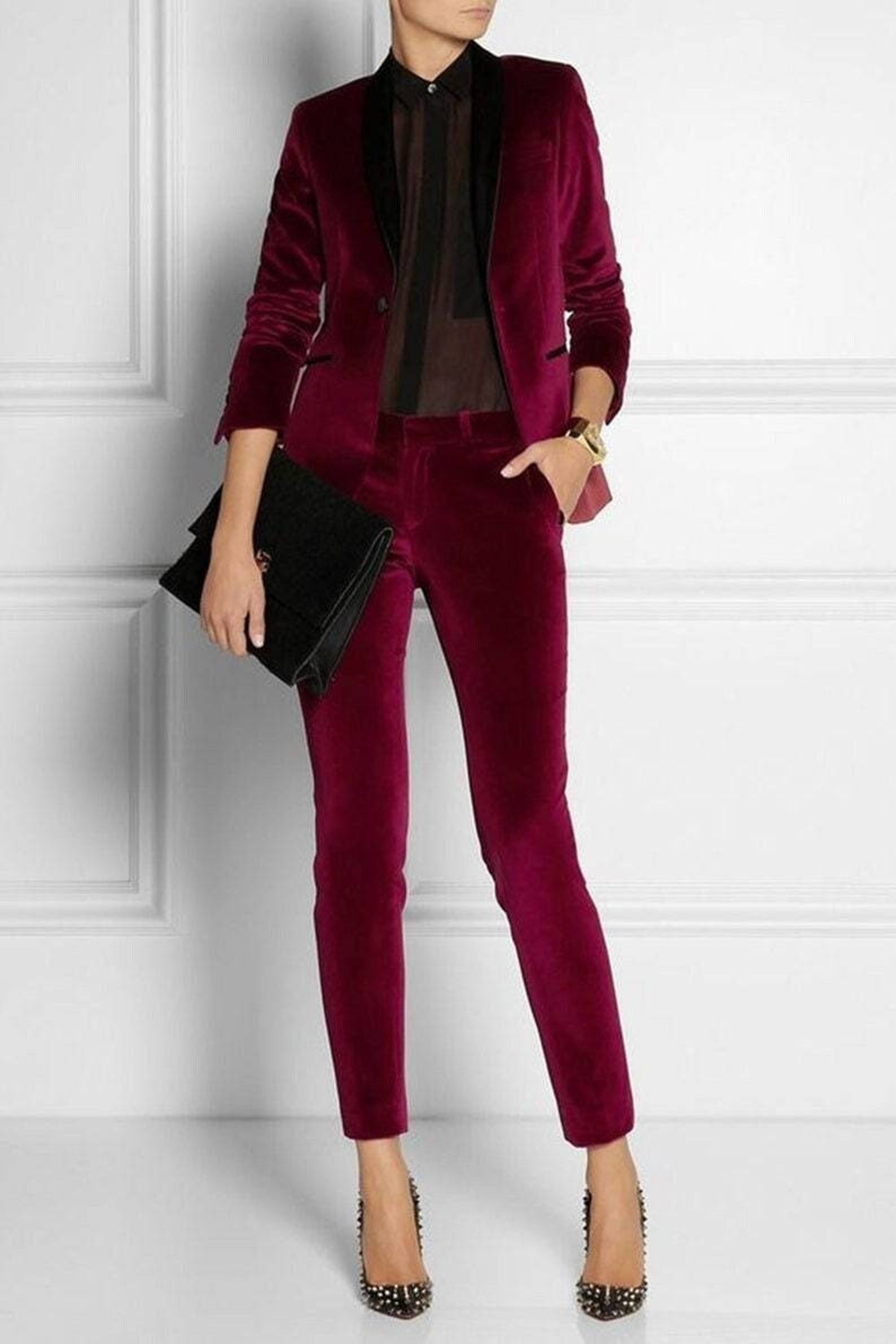 Red Wine Velvet Suit for Women/two Piece Suit/top/womens - Etsy