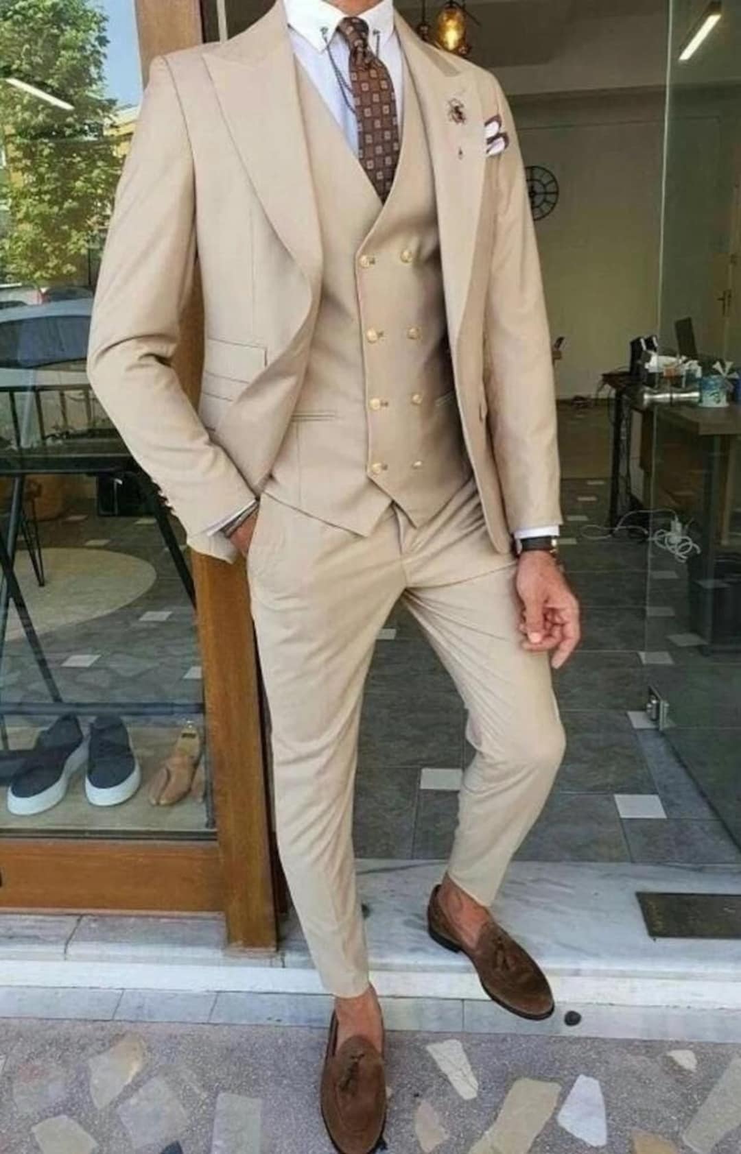 Beige Suits for Men, Men Suits 3 Piece, Slim Fit Suits, Tuxedo Suits ...