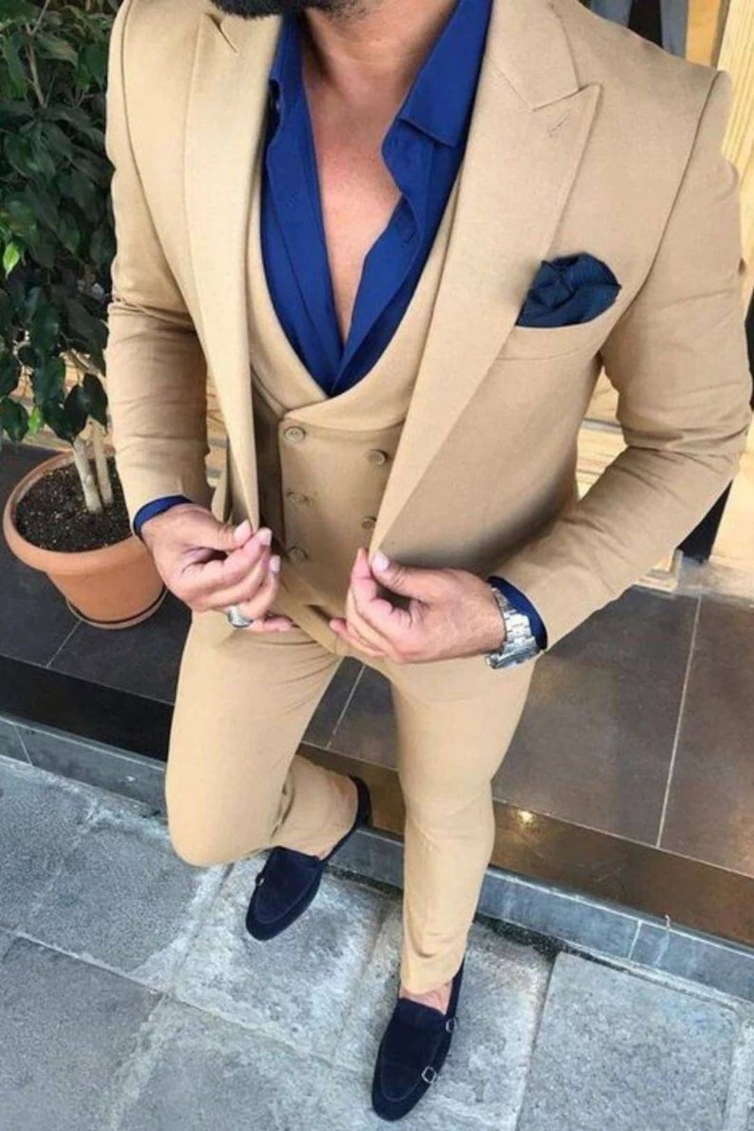 Beige Suits for Men, Men Suits 3 Piece, Slim Fit Suits, One Button ...
