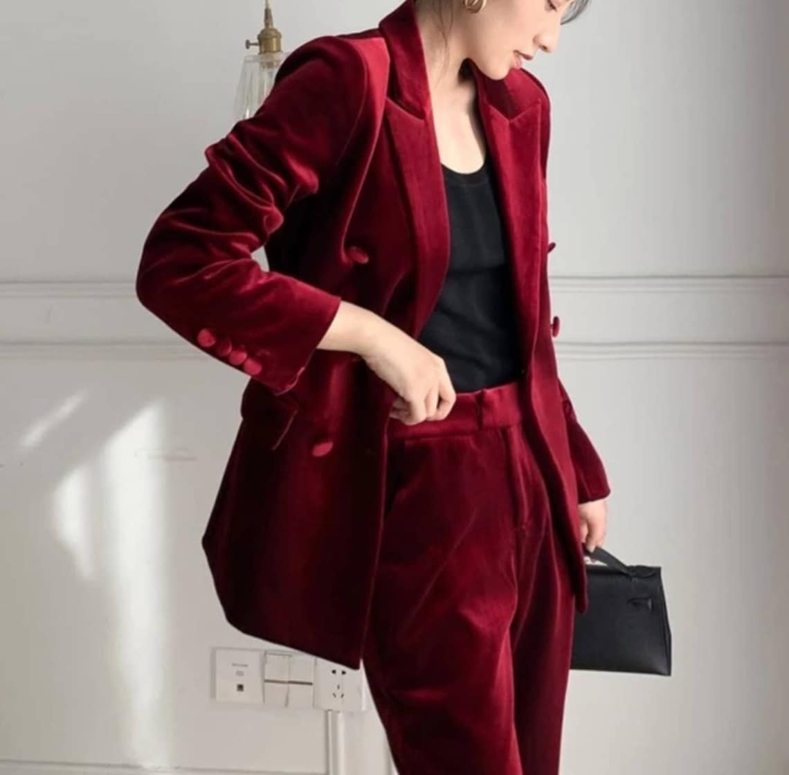 Red Wine Velvet Suit for Women/two Piece Suit/top/womens - Etsy